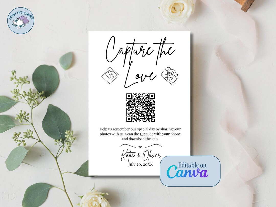 Capture the Love Sign Template – Wedding QR Code Photo Sharing Sign ...