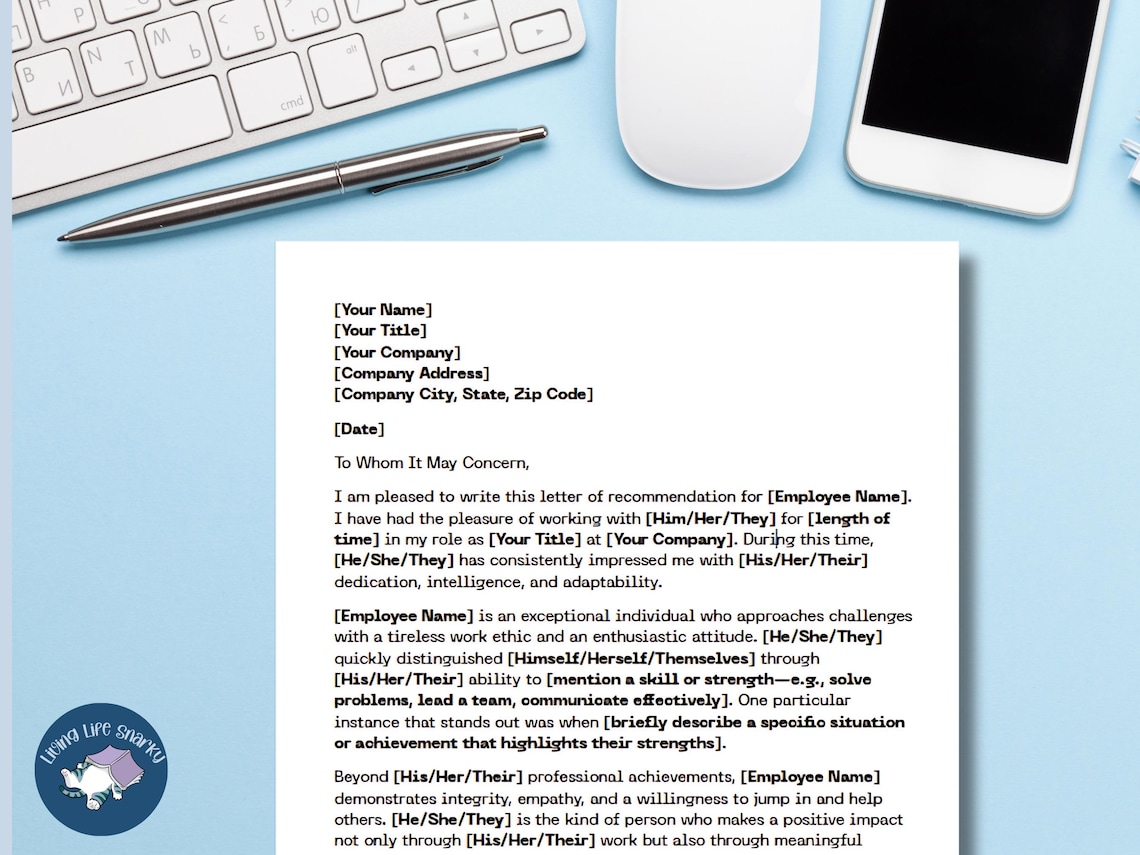 Editable Letter of Recommendation Template | Customizable Character ...