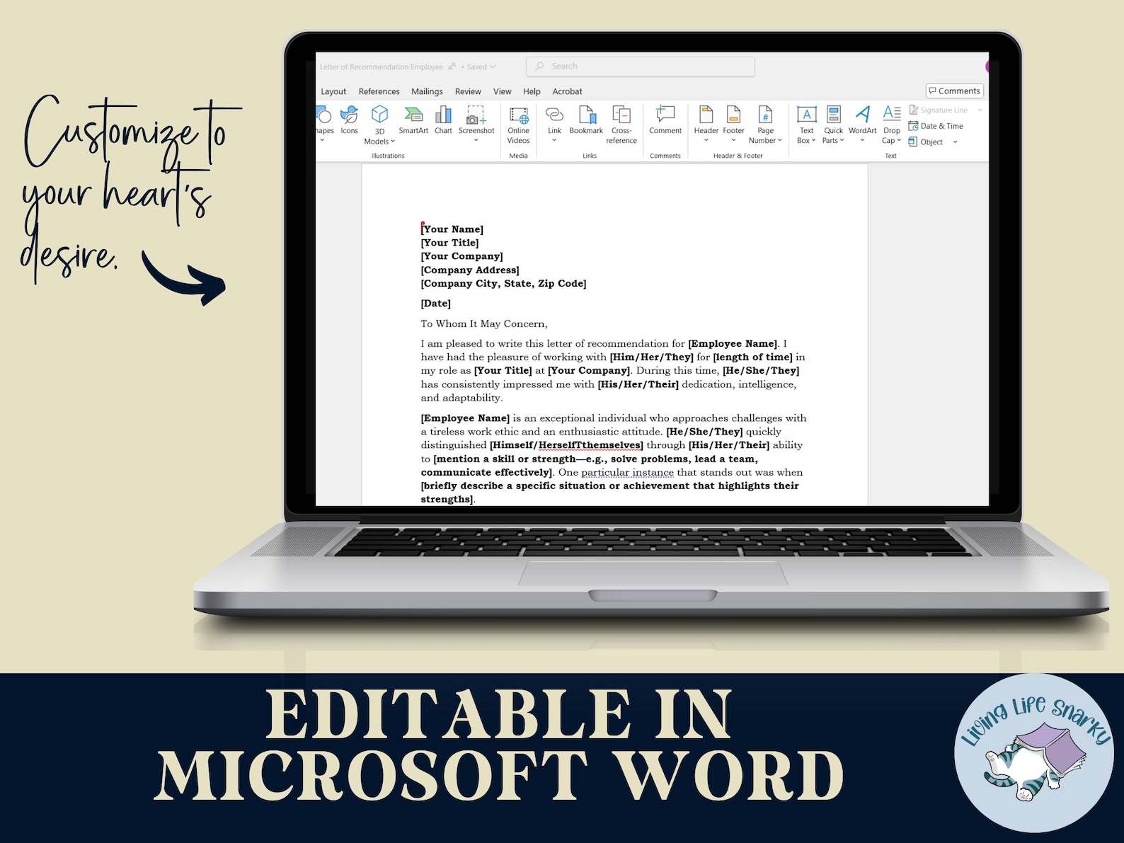 Editable Letter of Recommendation Template | Customizable Character ...