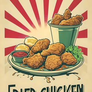 Chicken Wings Digital Art, Fried Chicken Print, Chips Wall Art ...