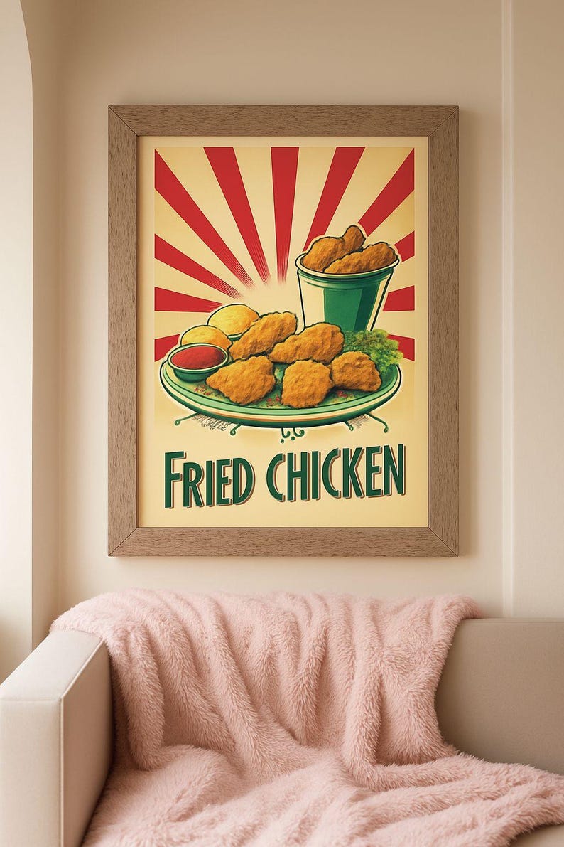 Chicken Wings Digital Art, Fried Chicken Print, Chips Wall Art ...