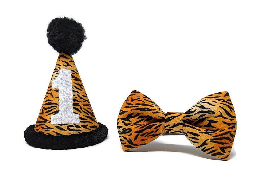 Tiger Print Birthday Hat, Animal Print Birthday Set, Tiger Bow Tie ...