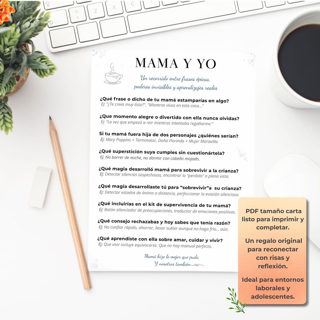 Cuestionario Para Mamá PDF | Regalo Reflexivo Y Divertido | Día De La ...