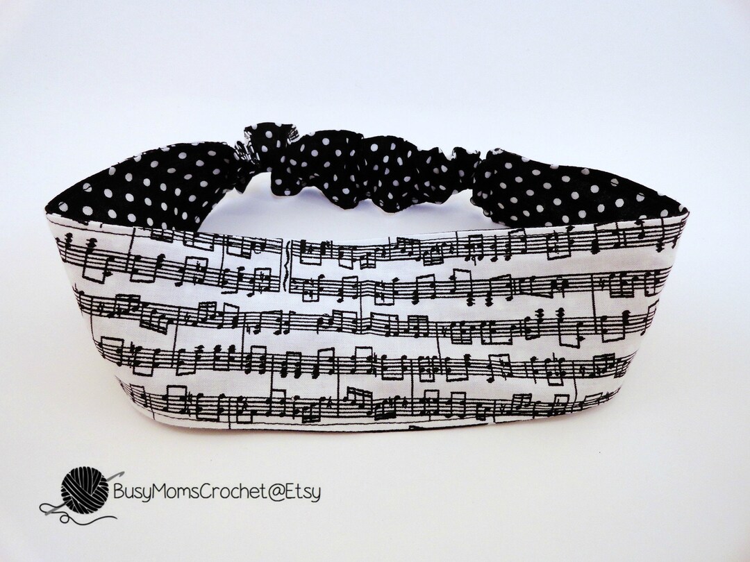 Music Notes Headband, Handmade Women's Reversible Fabric Headband ...