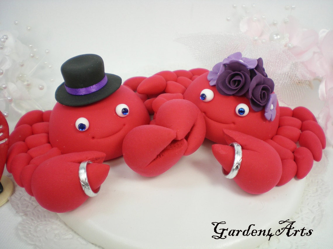 Customize Cute Crab Wedding Cake Topper - Circle Clear Base - Beach ...