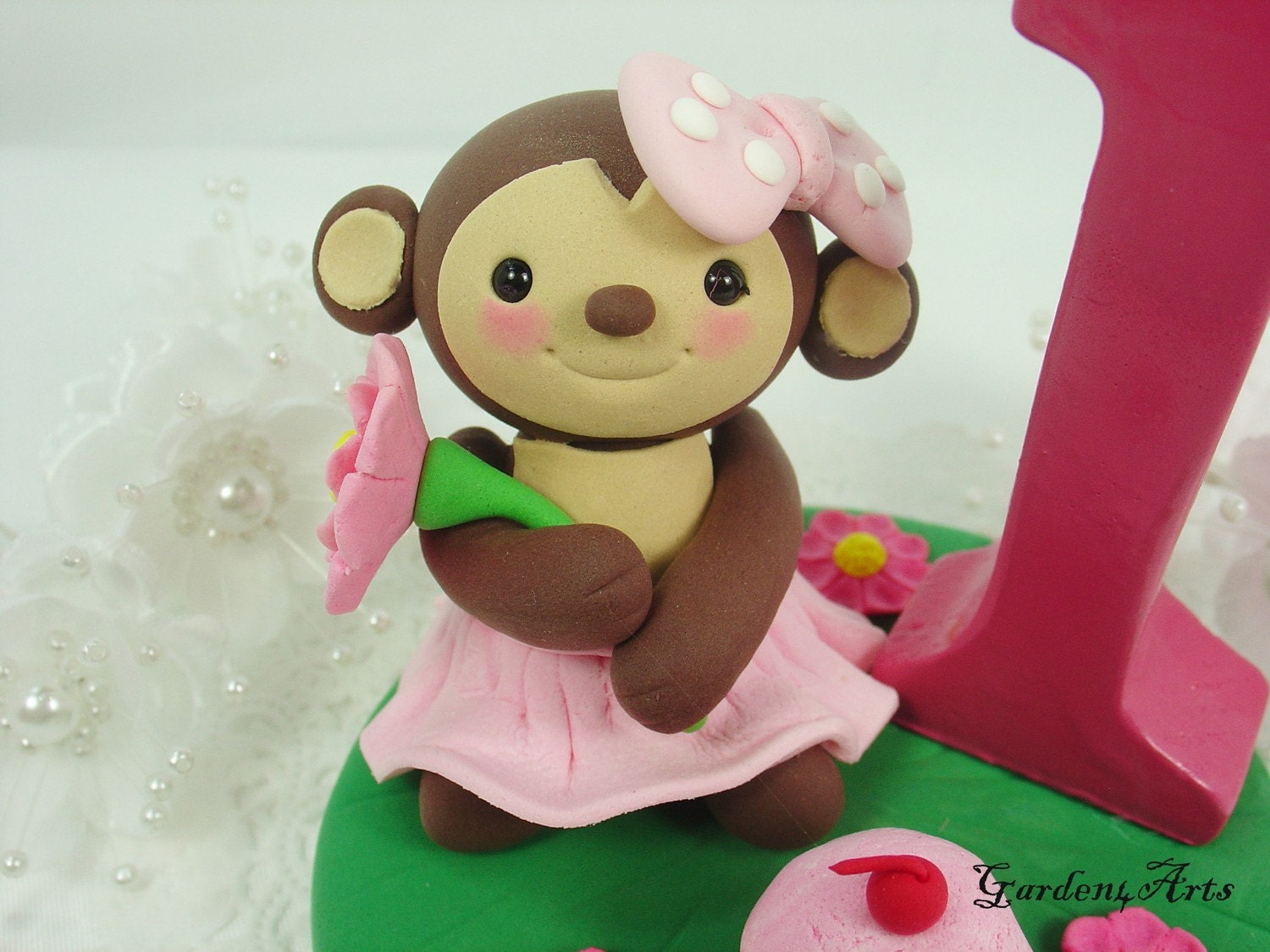Customize Lovely Baby Monkey Cake Topper With Grass Base for | Etsy