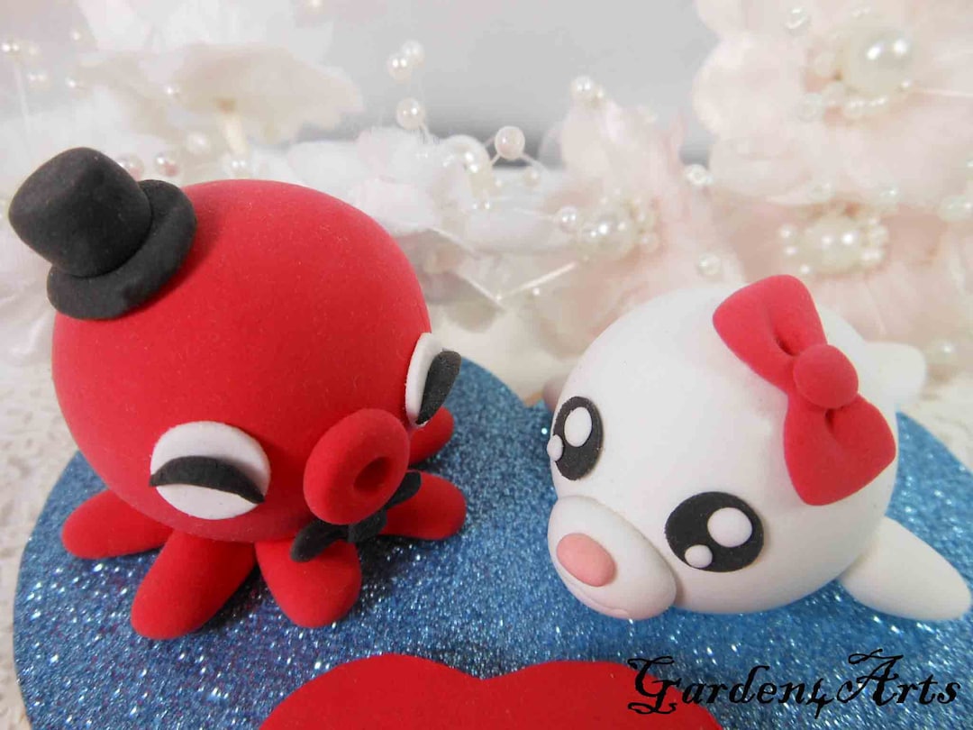 Custom Wedding Cake Topper-- Love Octopus & Seal With Heart Base ...