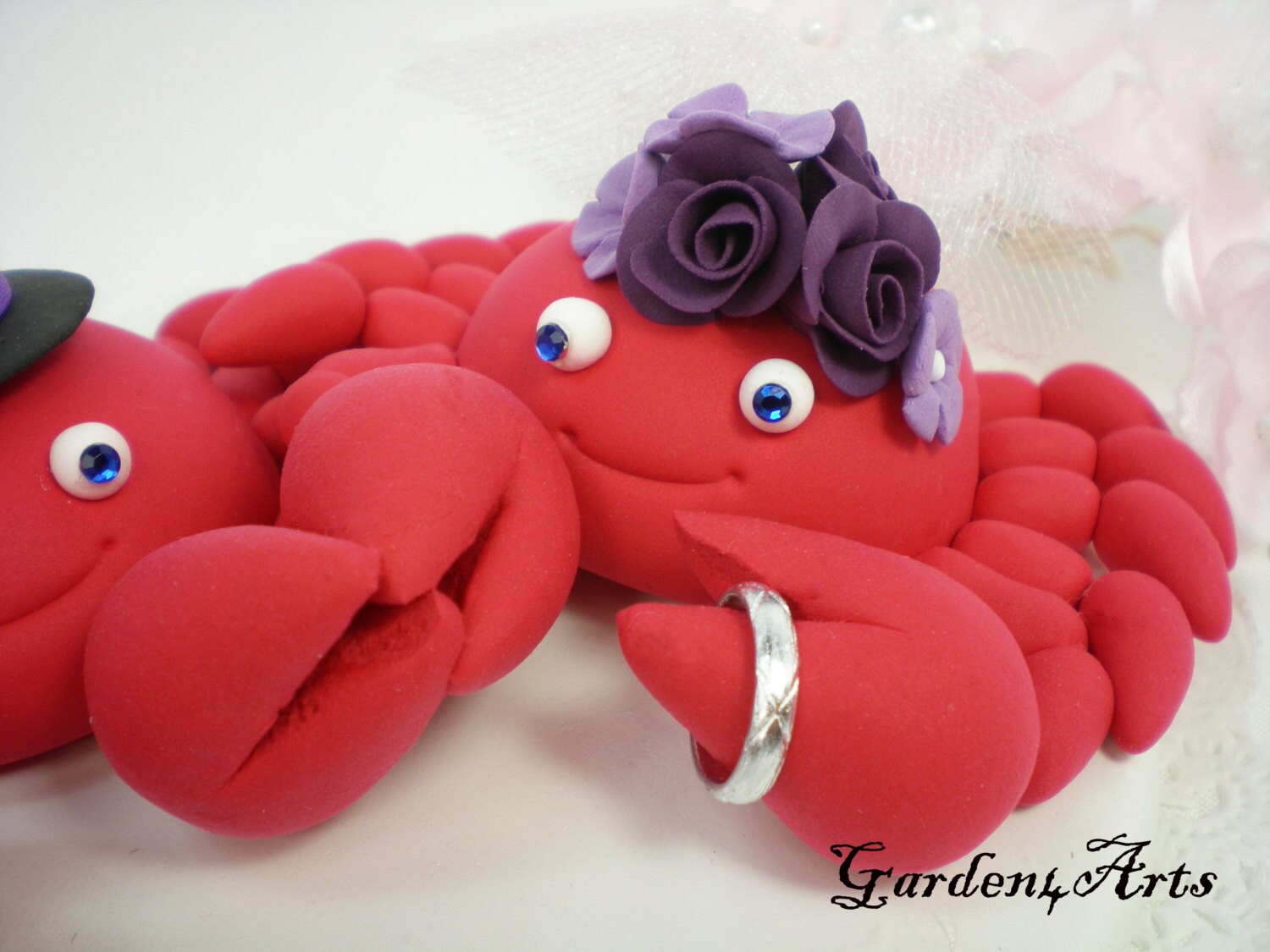 Customize Cute Crab Wedding Cake Topper - Circle Clear Base - Beach ...