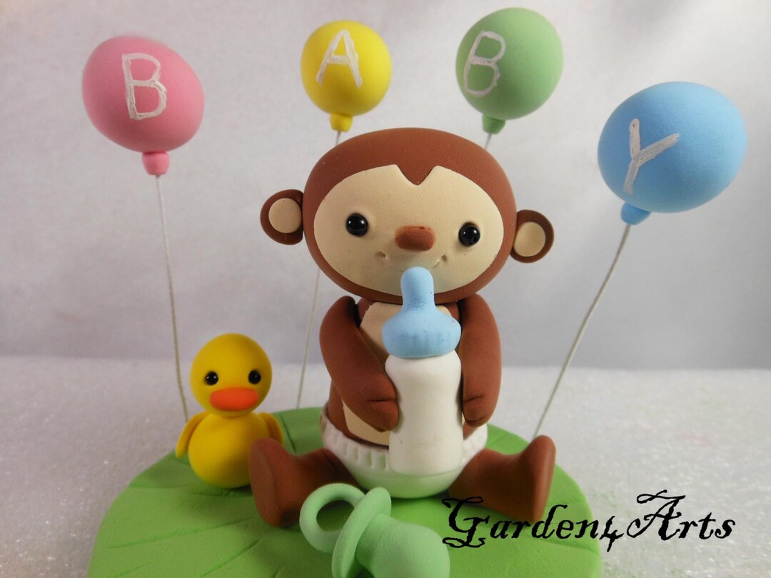 Customize Lovely Baby Monkey Cake Topper With Grass Base for Kids ...