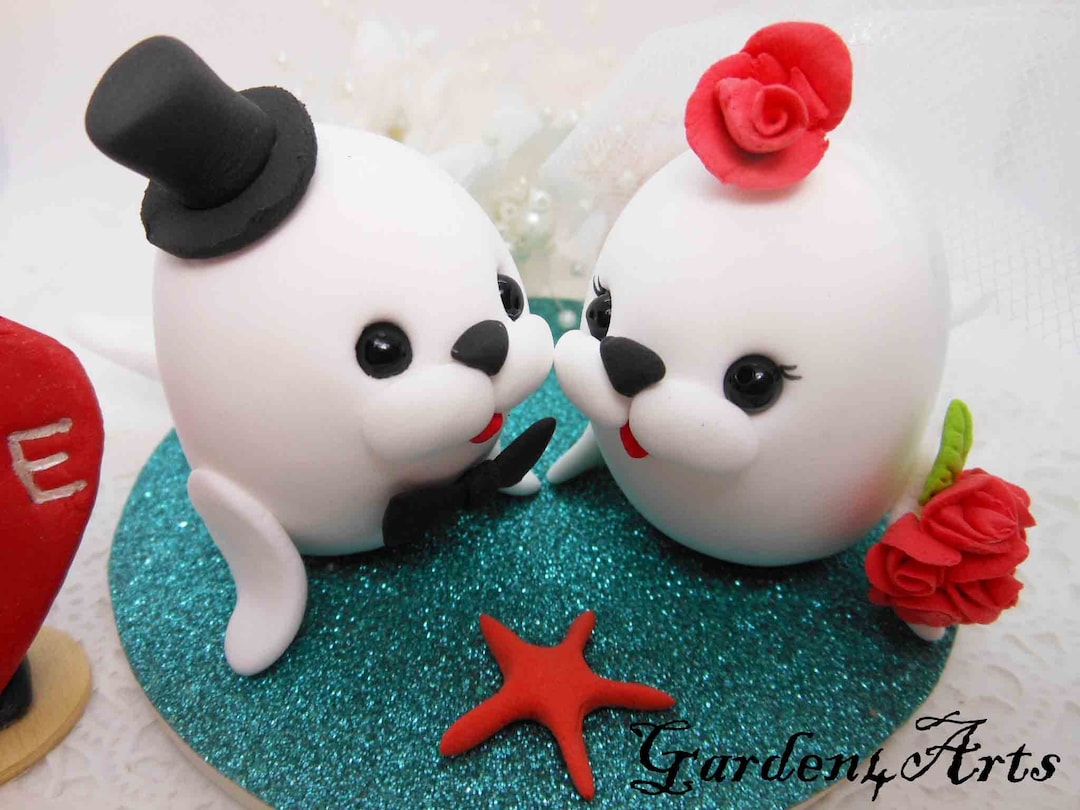 Customize Cute Seal Wedding Cake Topper -- SPECIAL FOR 2026 -- Color ...