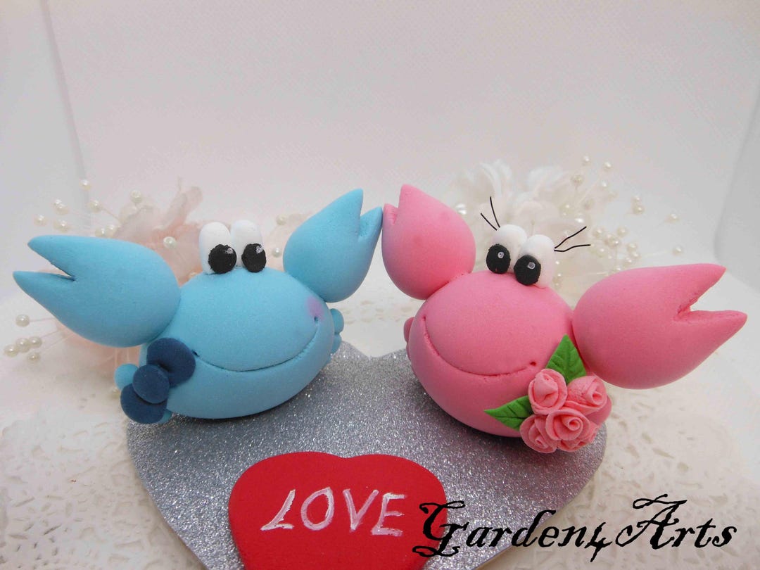 Color of Choice -- Sweet Crab Wedding Cake Topper -- With Glitter Heart ...