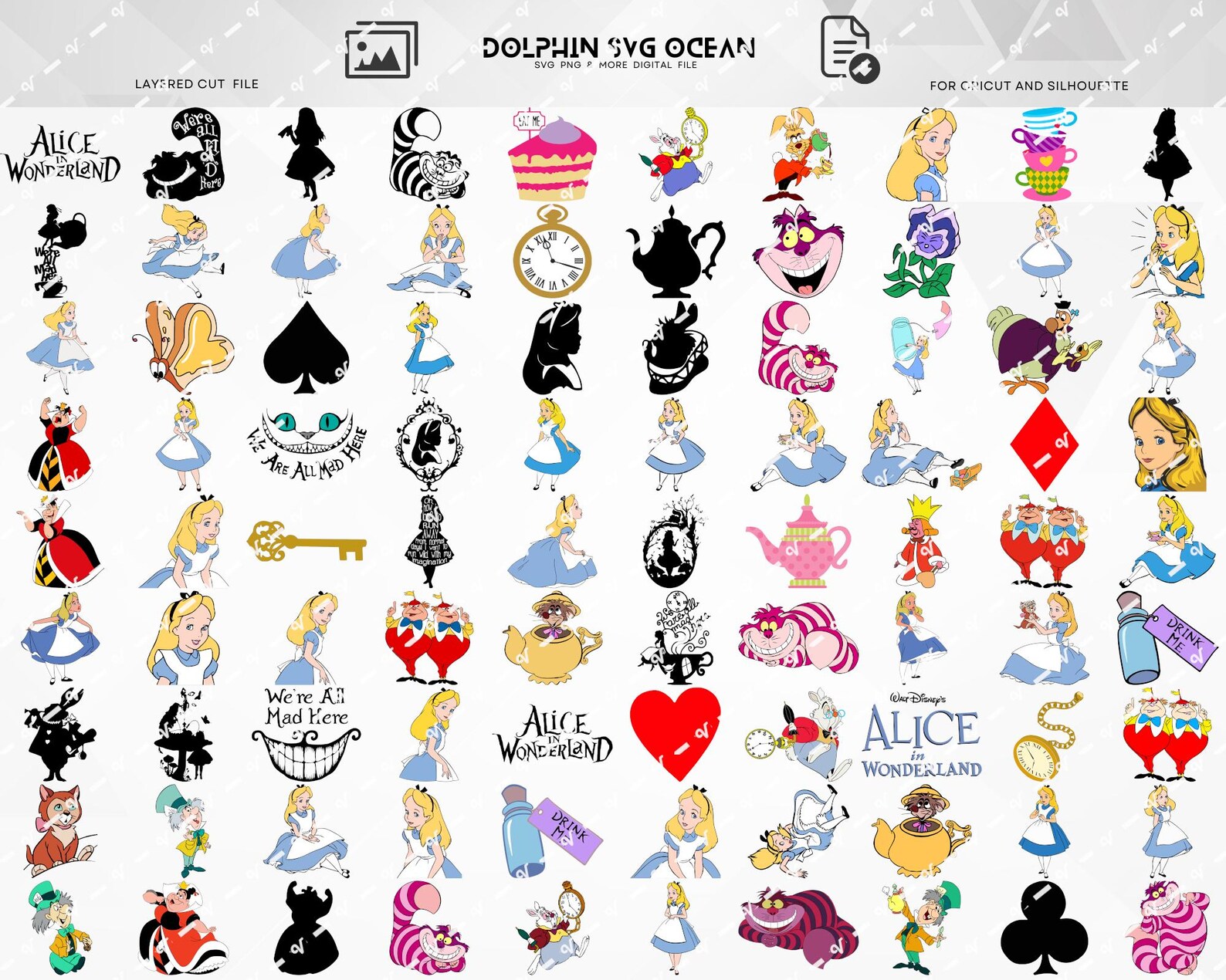 Ali.ce in Wonder.land SVG PNG EPS Files Bundle, Alic.e Layered Cut File ...