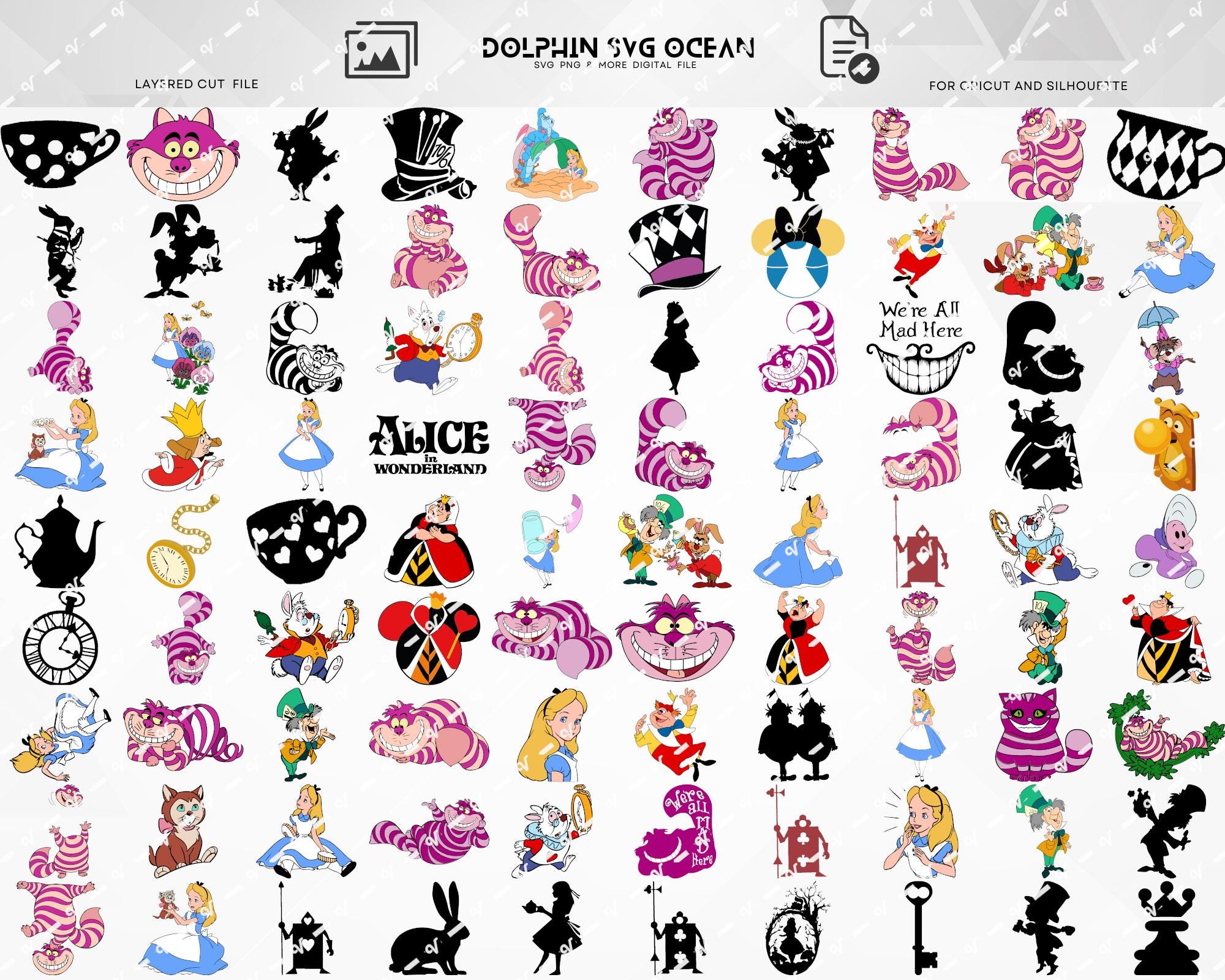 Ali.ce in Wonder.land SVG PNG EPS Files Bundle, Alic.e Layered Cut File ...