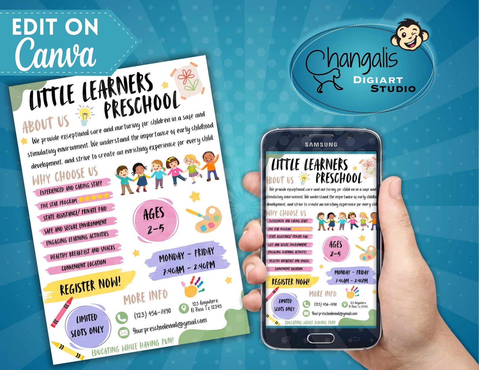Preschool Enrollment Digital Flyer Daycare Business Editable Canva ...