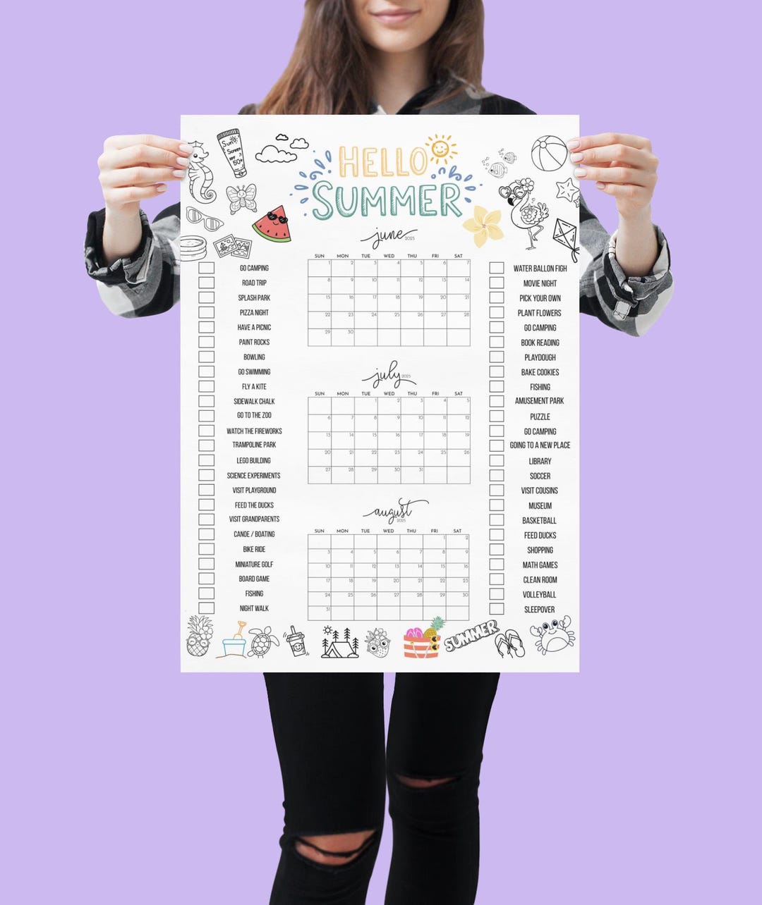 Summer Activities Poster Fun Calendar Canva Editable Bucket List ...