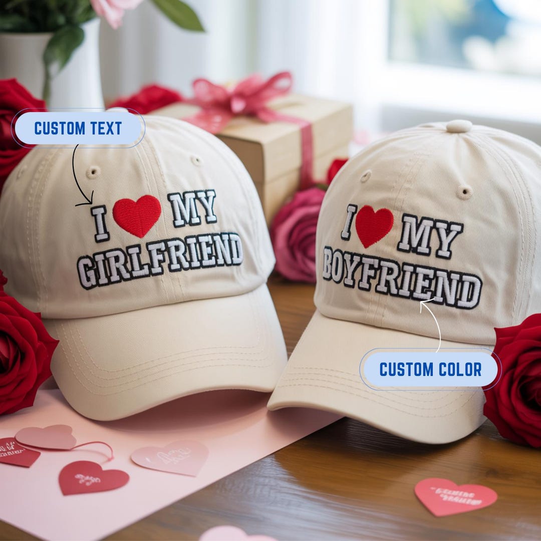 Matching Couple Hats, I Love My Girlfriend / Boyfriend, Valentine Gift ...