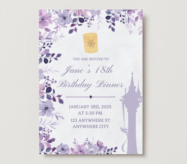 Invitation, Tangled, Rapunzel, Birthday, Party, Flowers, Lantern - Etsy