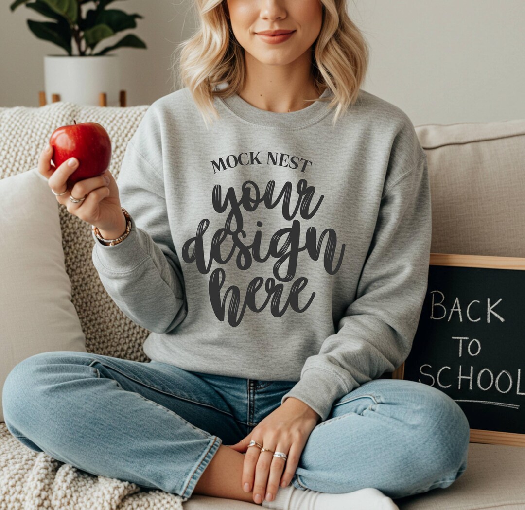 Sport Grey Gildan 18000 Teacher Mockup Sweatshirt Back to School Mocks ...