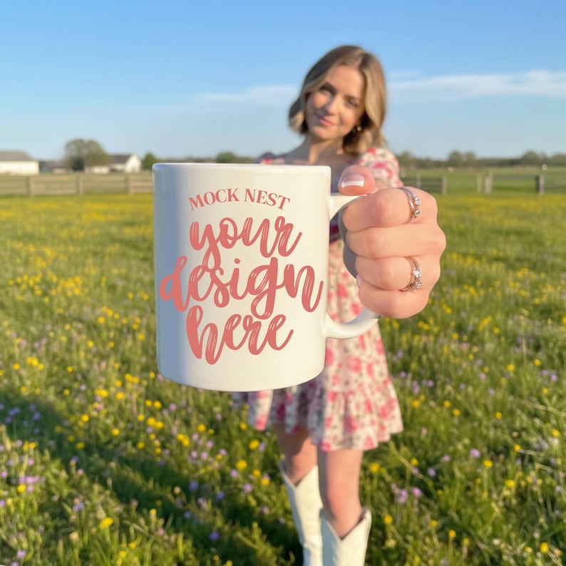 Mug Cowgirl Mock White 16oz Mugs Mock Boho Western Mockups POD Mocks ...