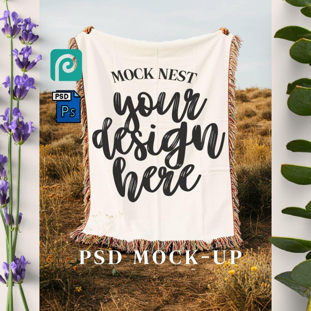 Woven Blanket PSD Mockup Printify Blanket Mock Photopea Woven Blanket ...