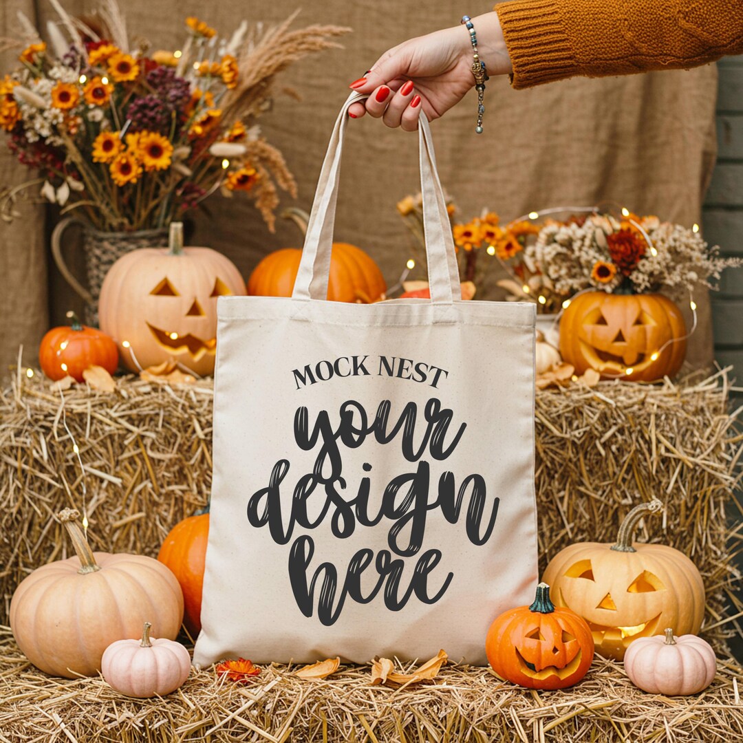 Natural Tote Summerween Mockup Tote Bag Mockup Spooky Fall Bag Mocks ...