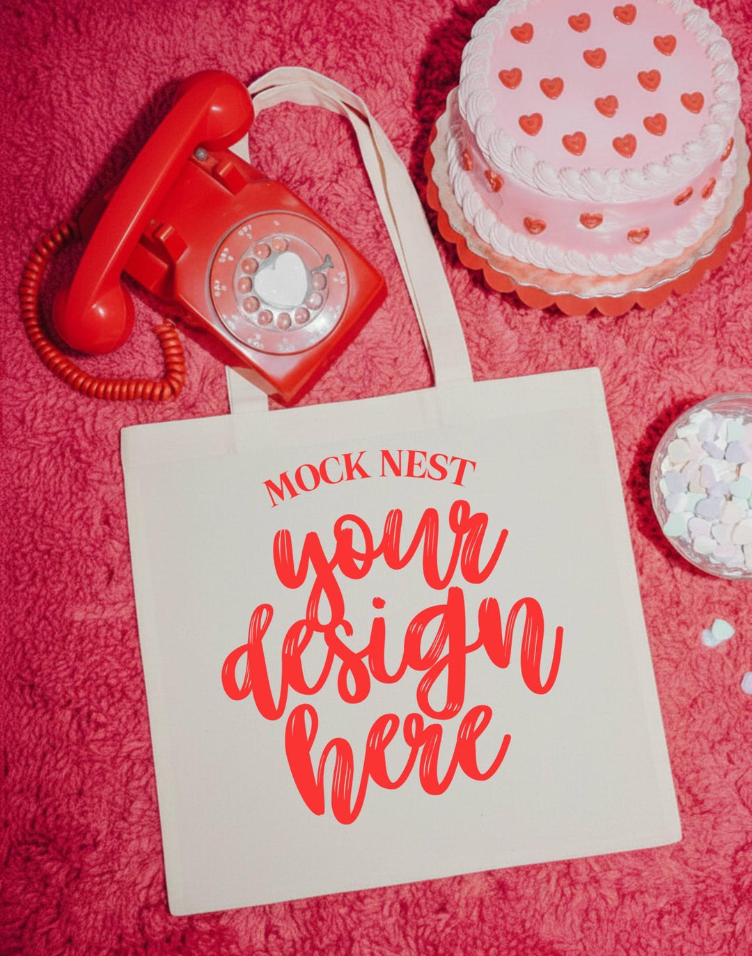 Natural Tote V-day Mockup Bag Valentine's Day Picnic Mocks Romantic ...