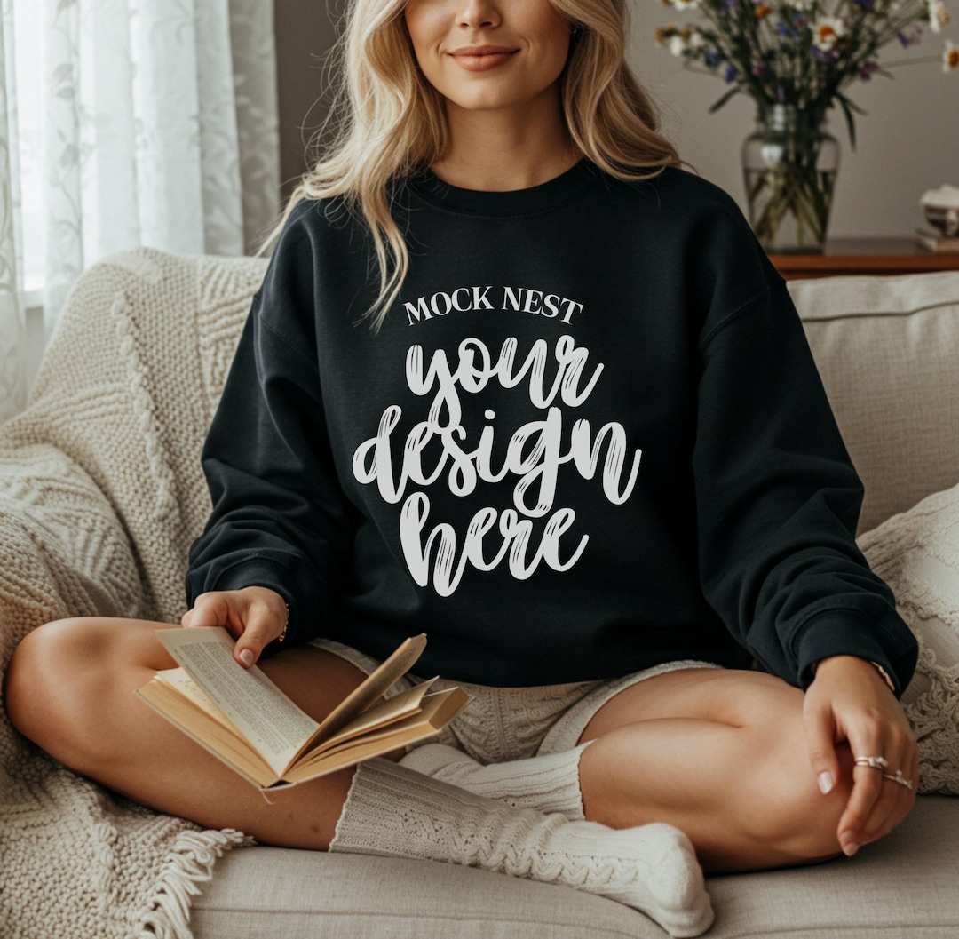 Black 18000 Mockup Gildan Black Sweatshirt Mockup Reading Mockup Gildan ...