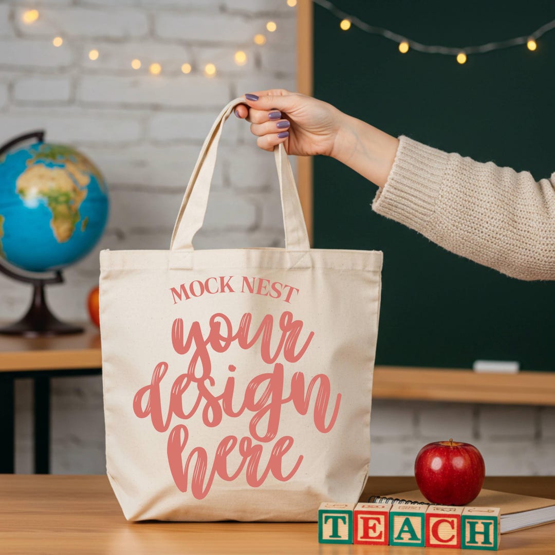 Natural Tote Bag Teacher Mockup Shoulder Bag Back to School Mockup ...