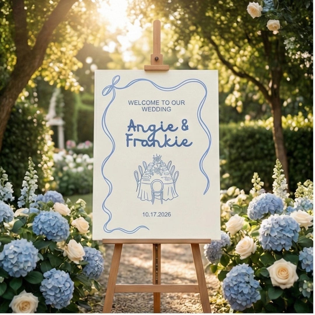 Blue Wedding Welcome Sign | Supper Club Aesthetic | Coquette Bow ...