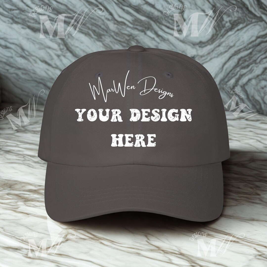 Classic Dad Cap Dark Grey Mockup Yupoong 6245CM, Minimal Marble ...