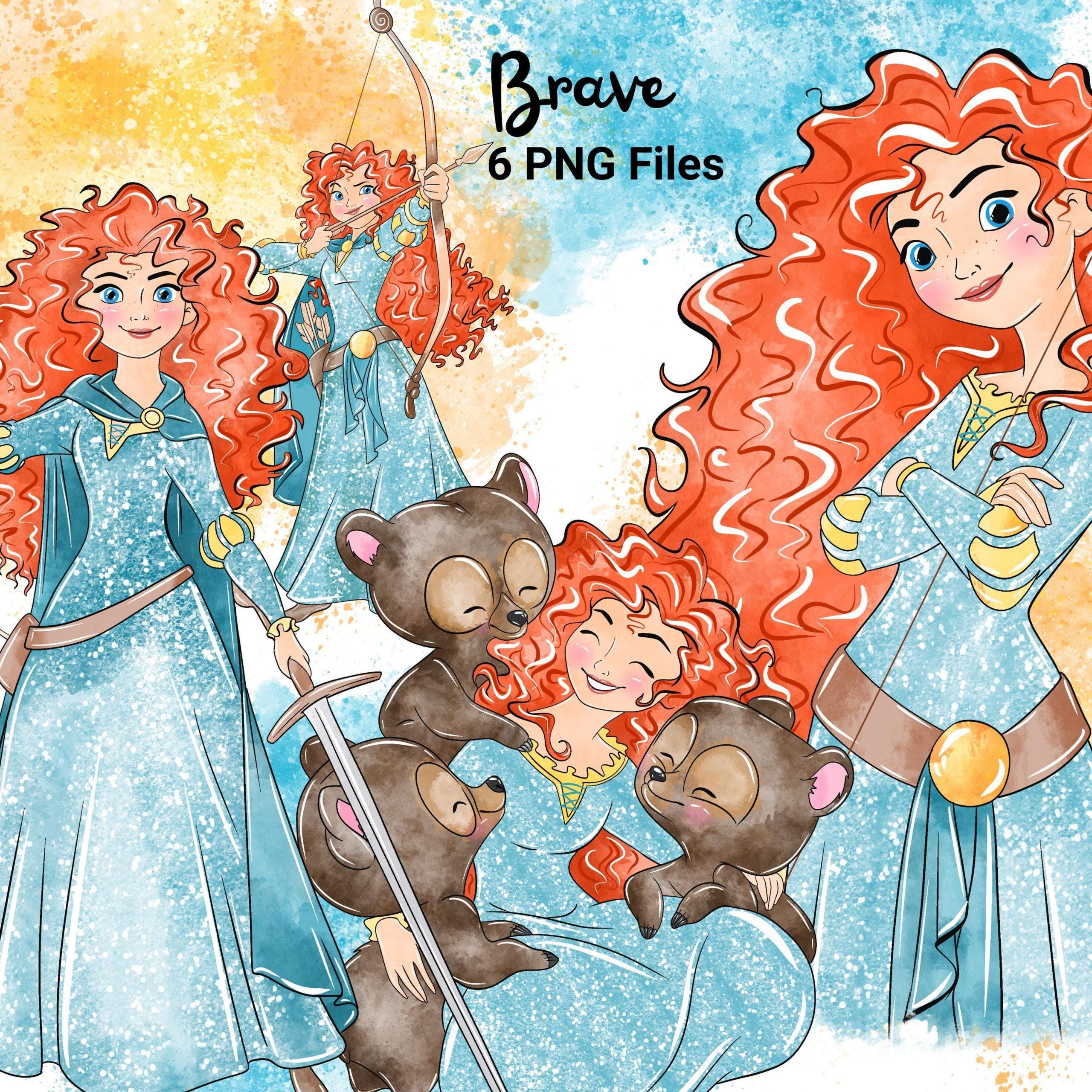 Watercolor Princess Brave PNG Bundle Handmade Disney Merida Clipart ...