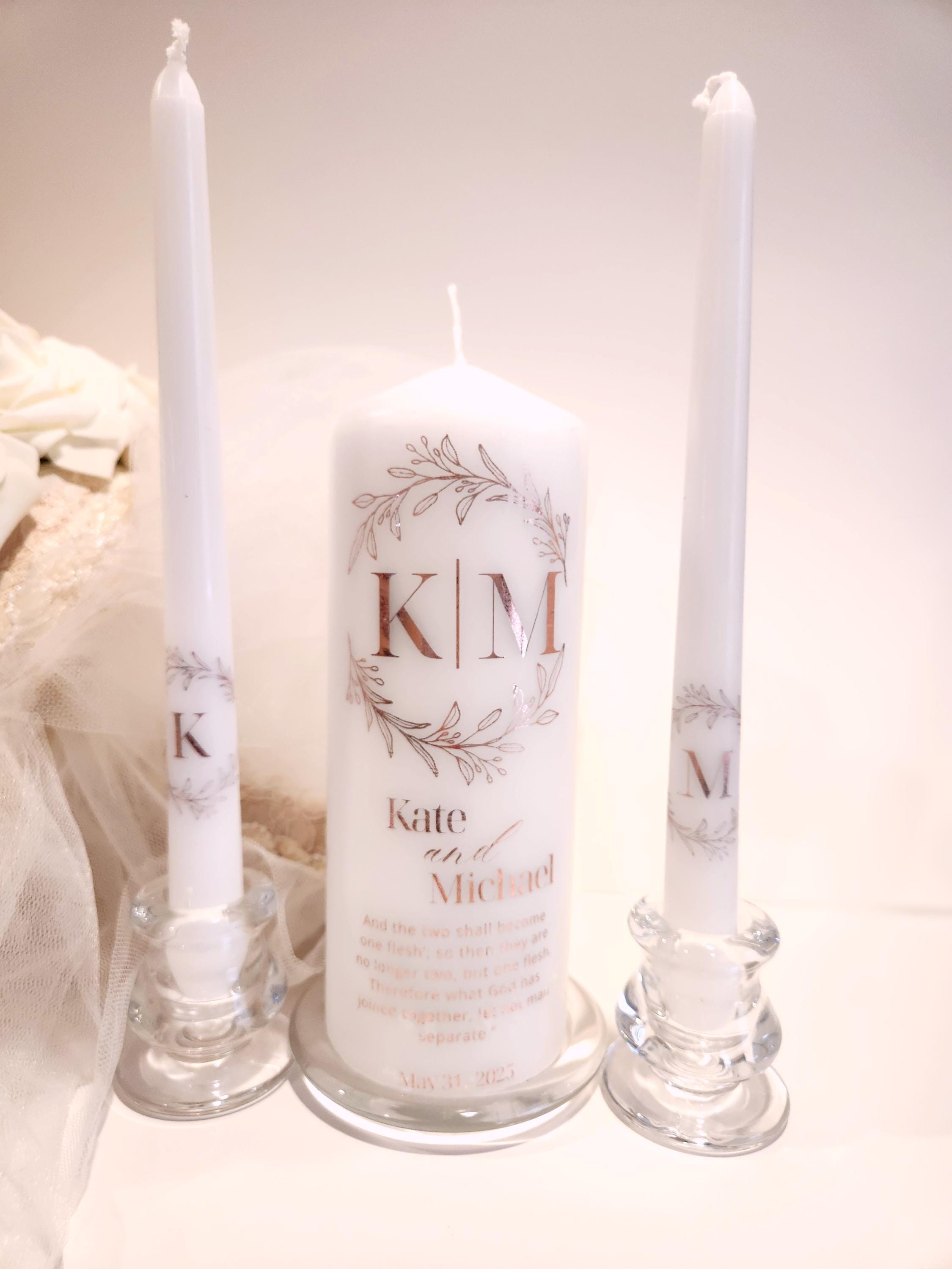Personalized Elegant Wedding Unity Candle Set With Candleholders and ...