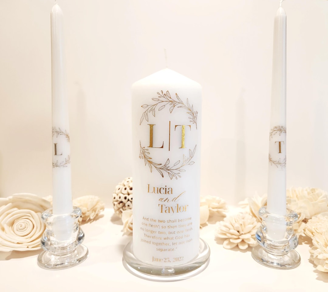 Personalized Elegant Wedding Unity Candle Set With Candleholders and ...