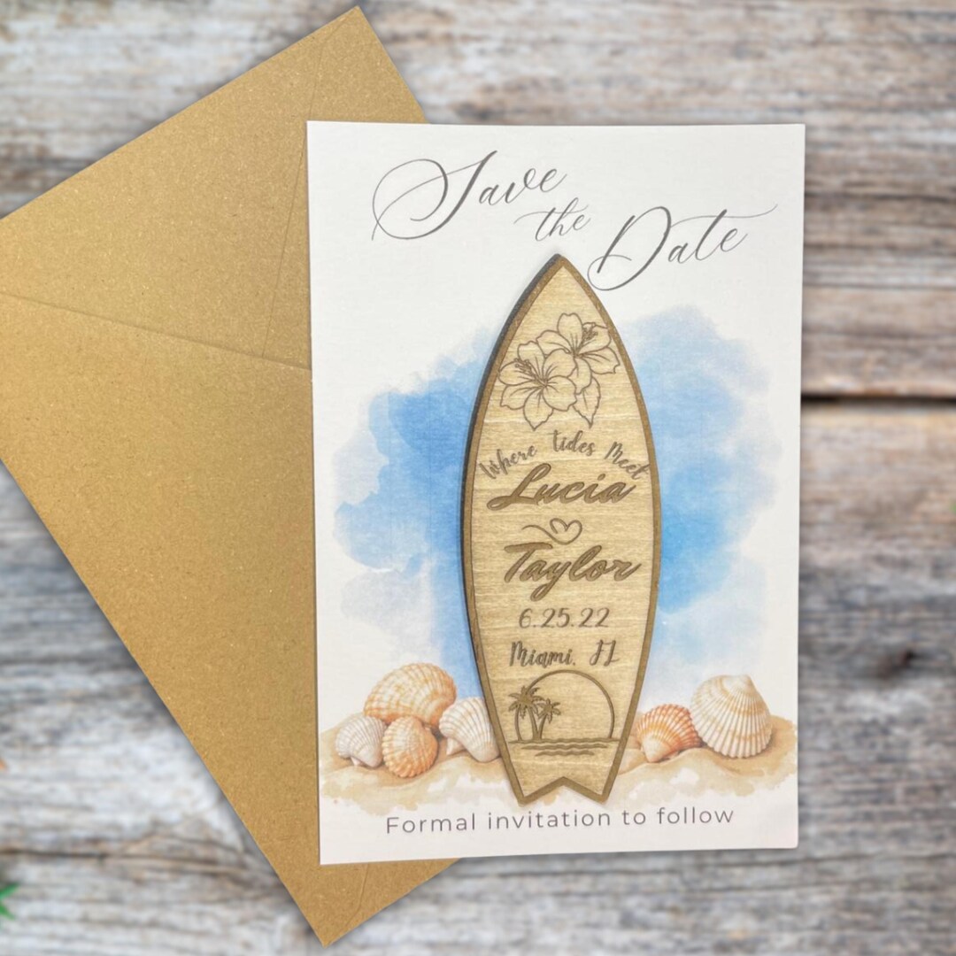 Beach Ocean Surfboard Save the Date Magnet, Wooden Wedding Favor Magnet ...