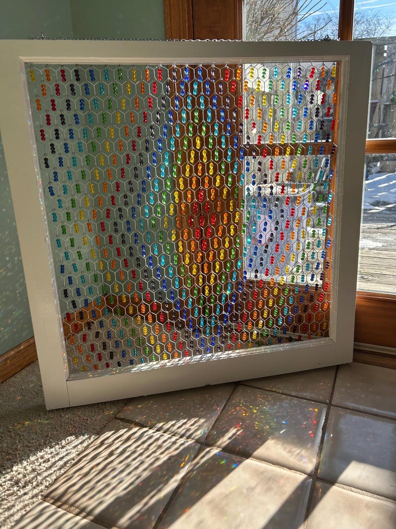 Suncatcher - ONE OF A KIND _ Chicken Wire and Glass Beads! - Etsy