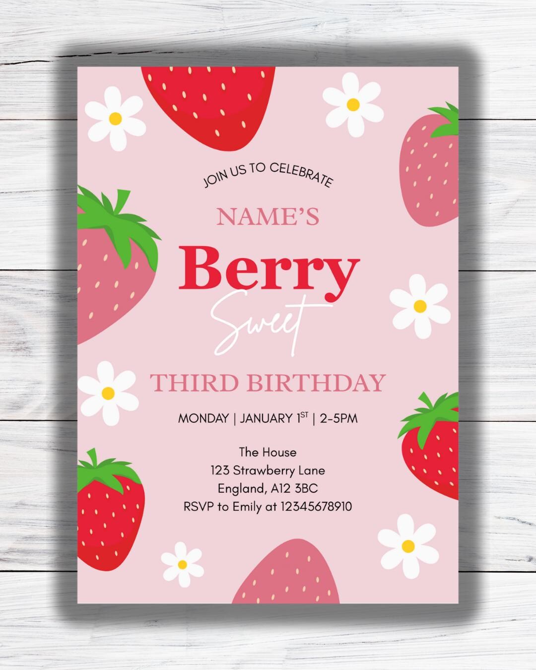 Strawberry Birthday Party Invitation | Editable Digital Invite for ...