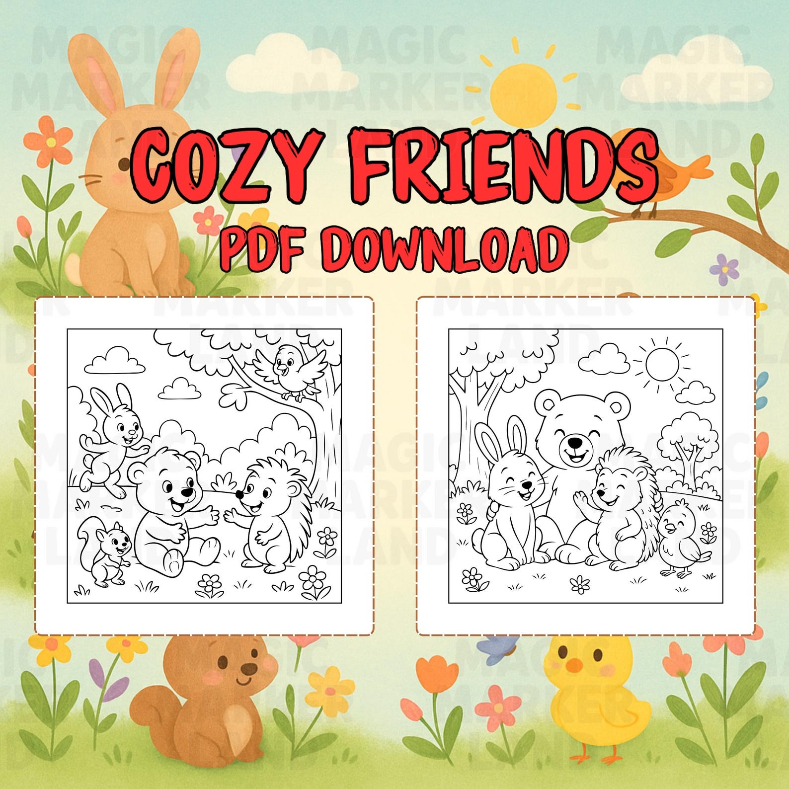Cozy Friends – Cute Digital Coloring Pages | Relaxing Coloring Book for ...