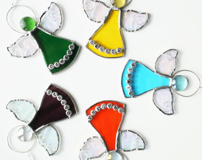 Personalized Stained Glass Angel Sun Catcher, Christmas Angel Decor ...