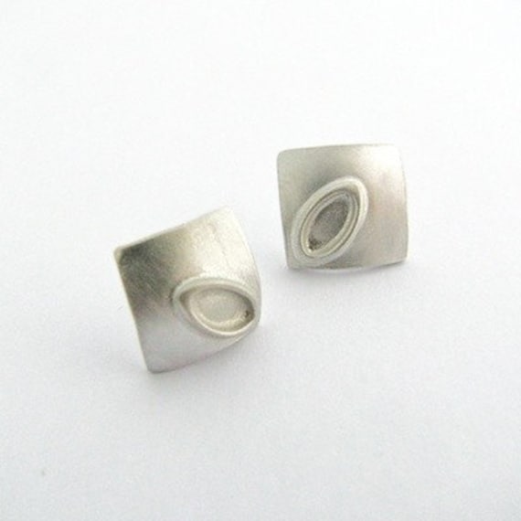 Silver Stud Earrings Square Silver Earrings Handmade - Etsy