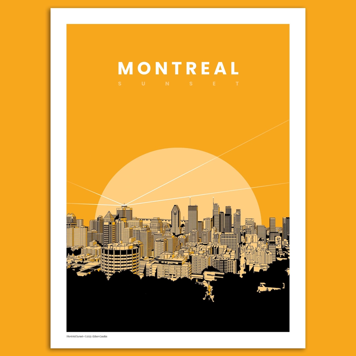 Montreal Sunset Wall Art – Handmade Illustrated Montreal Print – Urban ...