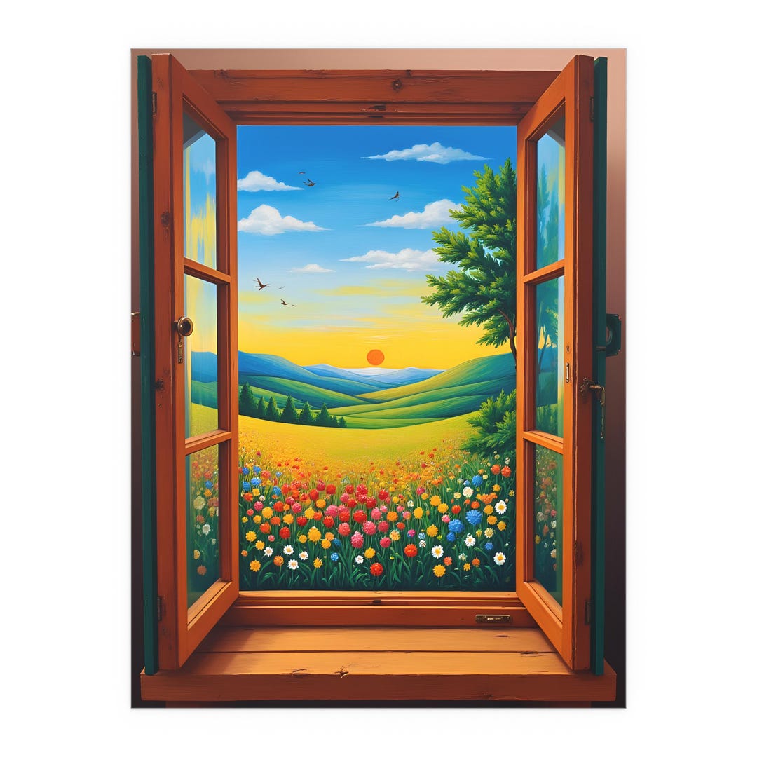 Open Window Poster Landscape Flowerfields, Henri Matisse-style, Vibrant ...