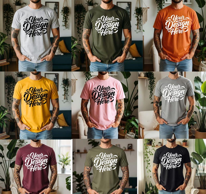 Bella Canvas 3001 T-shirt Mockup Bundle | Male BC3001 Tshirt Mock-up ...