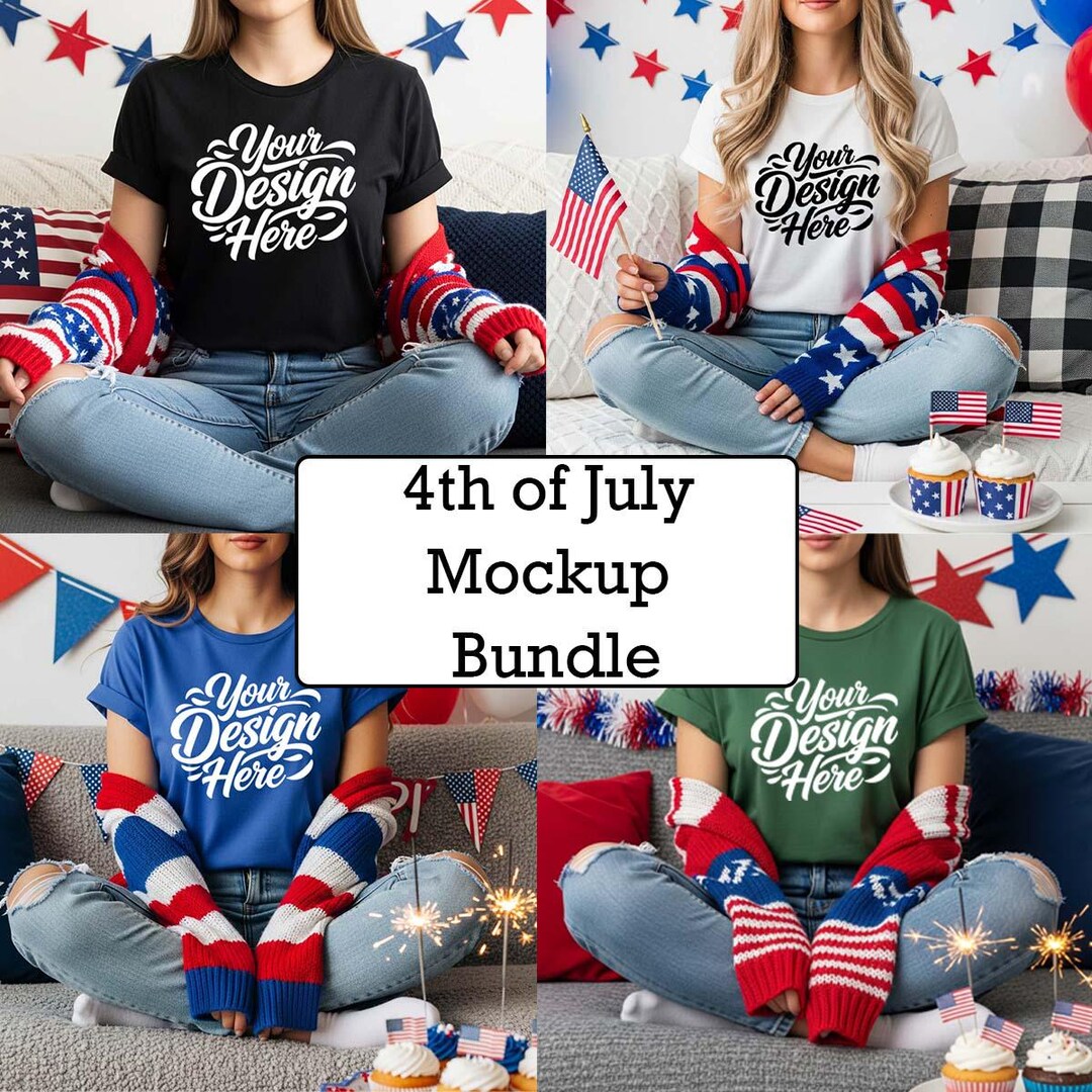 4th of July Mockup Bundle | Bella Canvas 3001 Patriotic Shirt Mockups ...