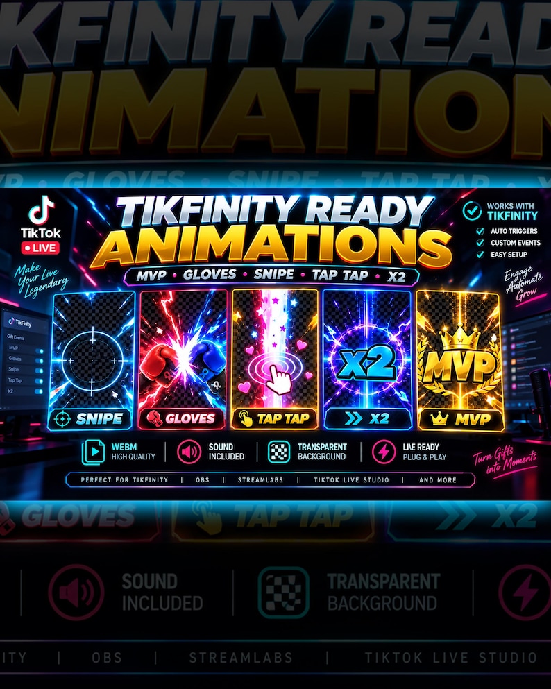 Tikfinity Animation Pack | Tiktok Live MVP X2 Gloves Snipe Tap Tap ...
