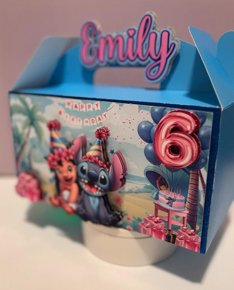 Lilo & Stitch Birthday Gable Boxes | 3D Party Favor Box | Custom Name ...