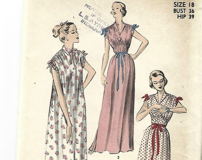 1950s Misses' Nightgown Three Styles Fitted Midriff Gathered Shoulder ...