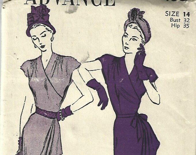 1940s Draped Cascade Cocktail Dress Surplice Bodice Cap Sleeves Advance ...