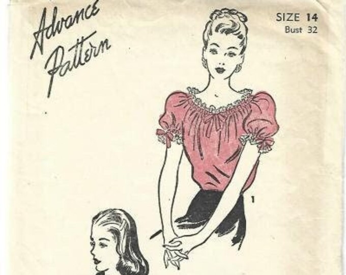 Advance 4091 1940s Peasant Blouse Scoop Neckline Puff Sleeves ...