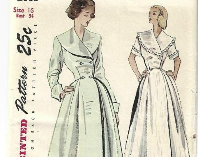 1940s Robe Wide Collar Double Breasted Long Cuffs Sleeve Variations ...