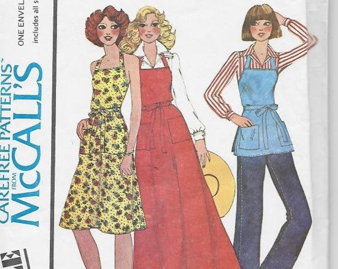 1970s Back Wrap Butcher Apron in Three Lengths Patch Pockets Mccall's ...